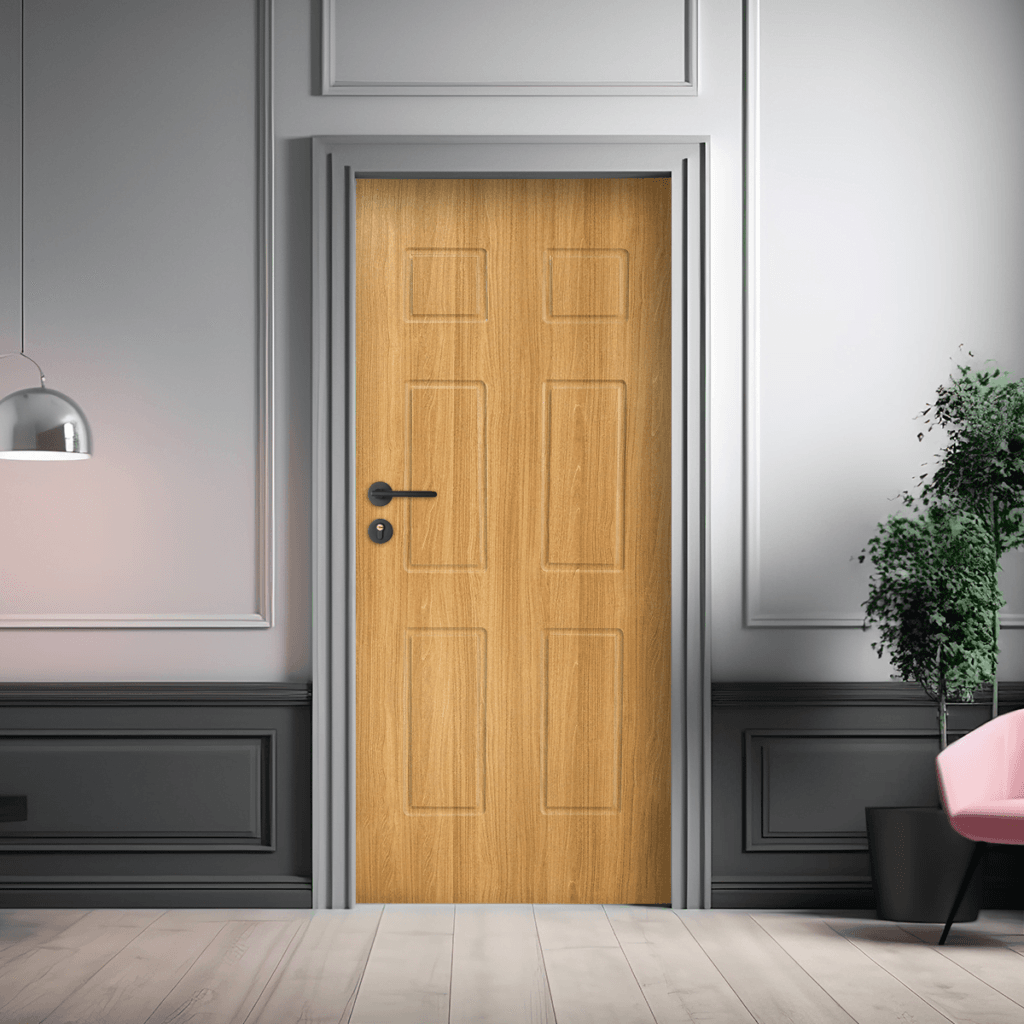 ประตู WPC ไม้สังเคราะห์ ลาย Chelsea สี Oak Lockhome (LHD006OK)